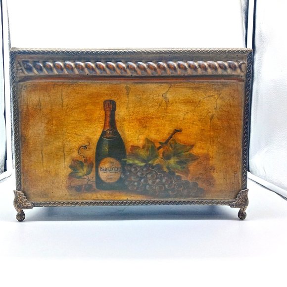 Accents | Antiqued Italian Wood Wine Case Carryall Box Berlucchi Grapes ...